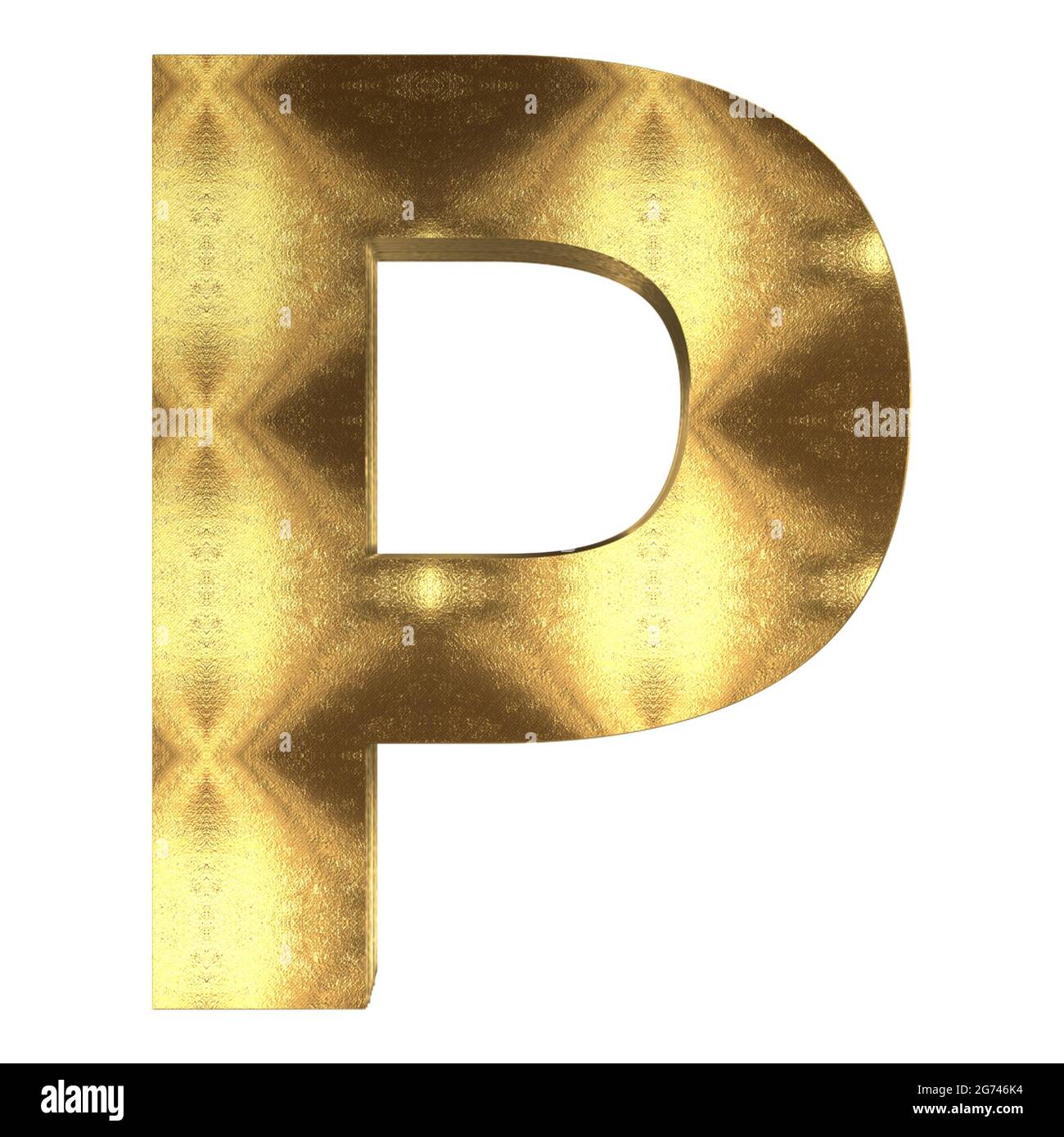 A 3D rendering of the golden "P" letter isolated on white background ...