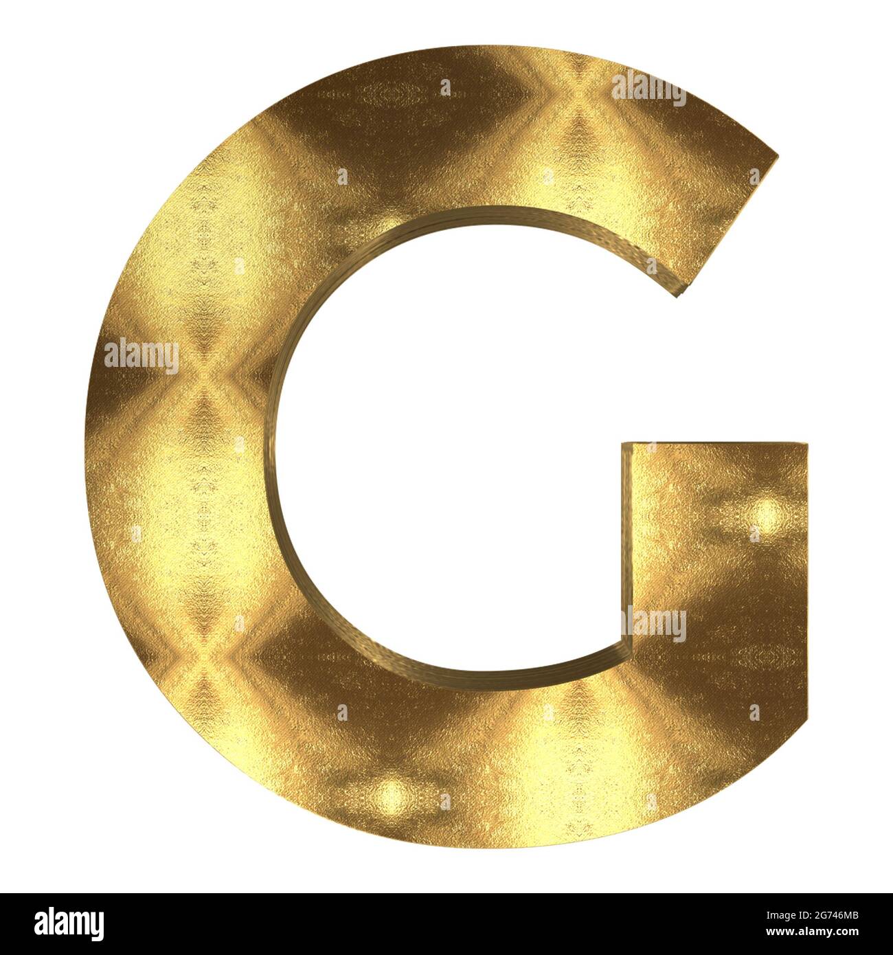 A 3D rendering of the golden "G" letter isolated on white background ...