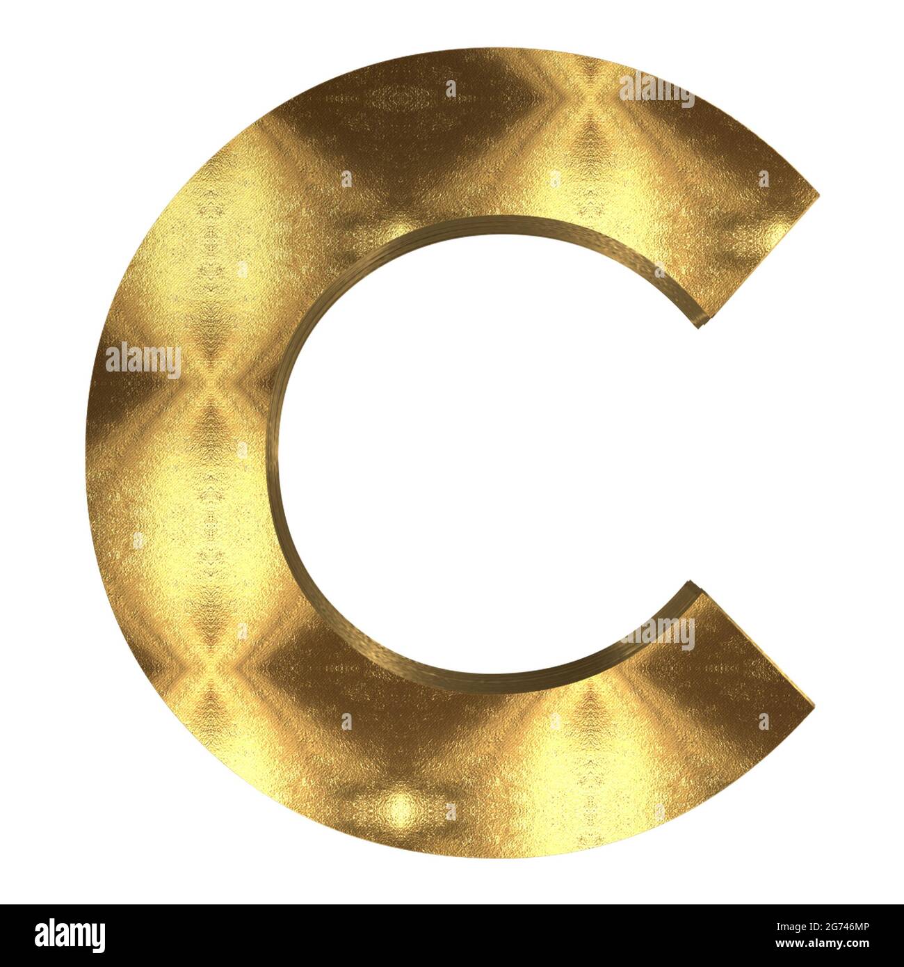 A 3D rendering of the golden "C" letter isolated on white background ...
