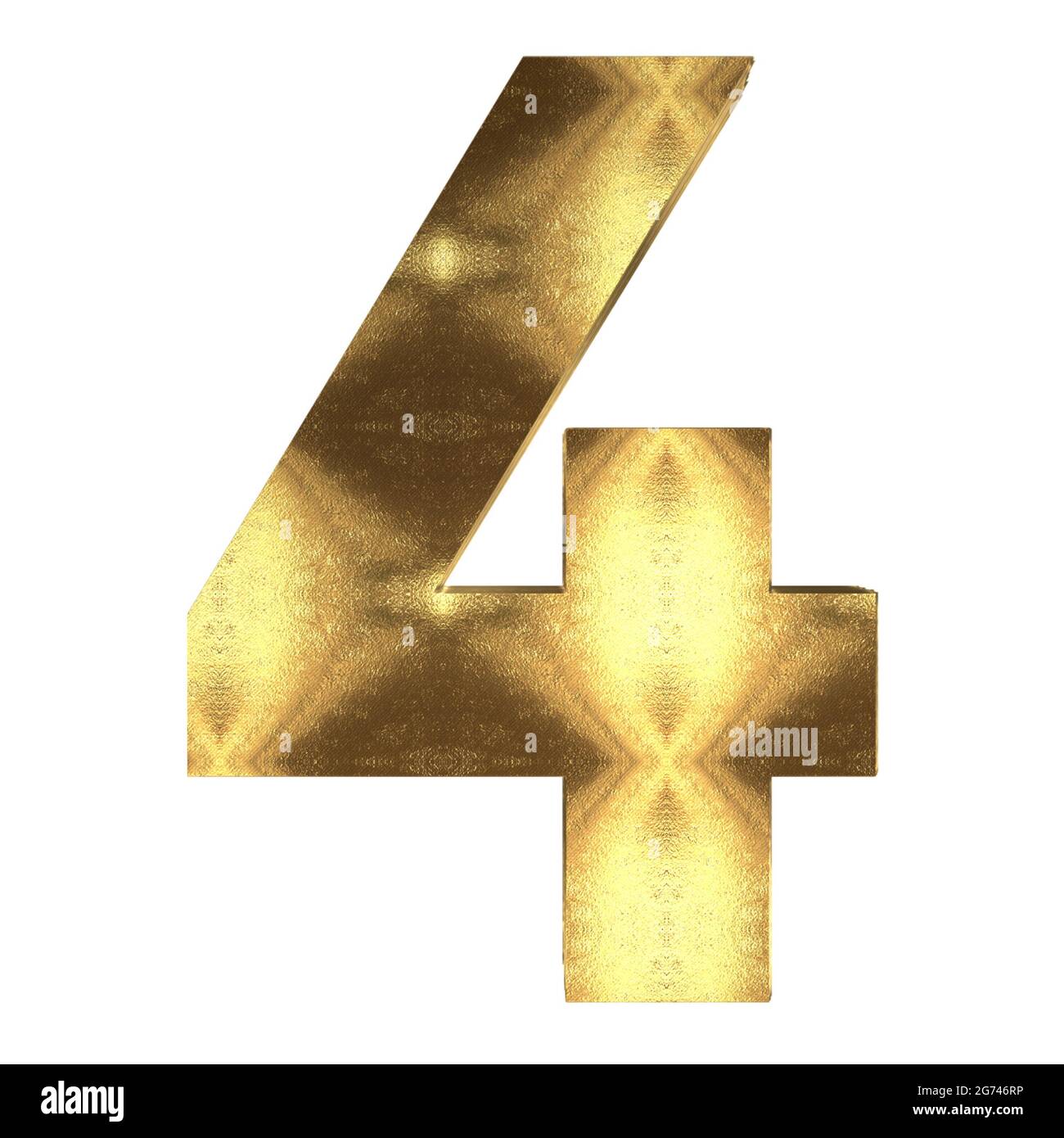 A 3D rendering of the golden "4" number isolated on white background ...