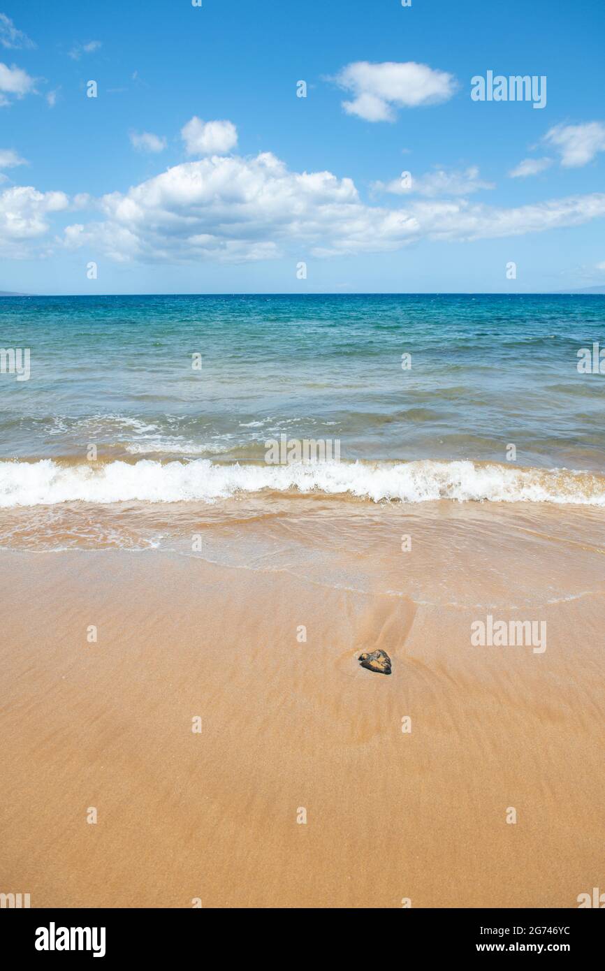 Beach background. Calm beautiful ocean wave on sandy beach. Sea view ...