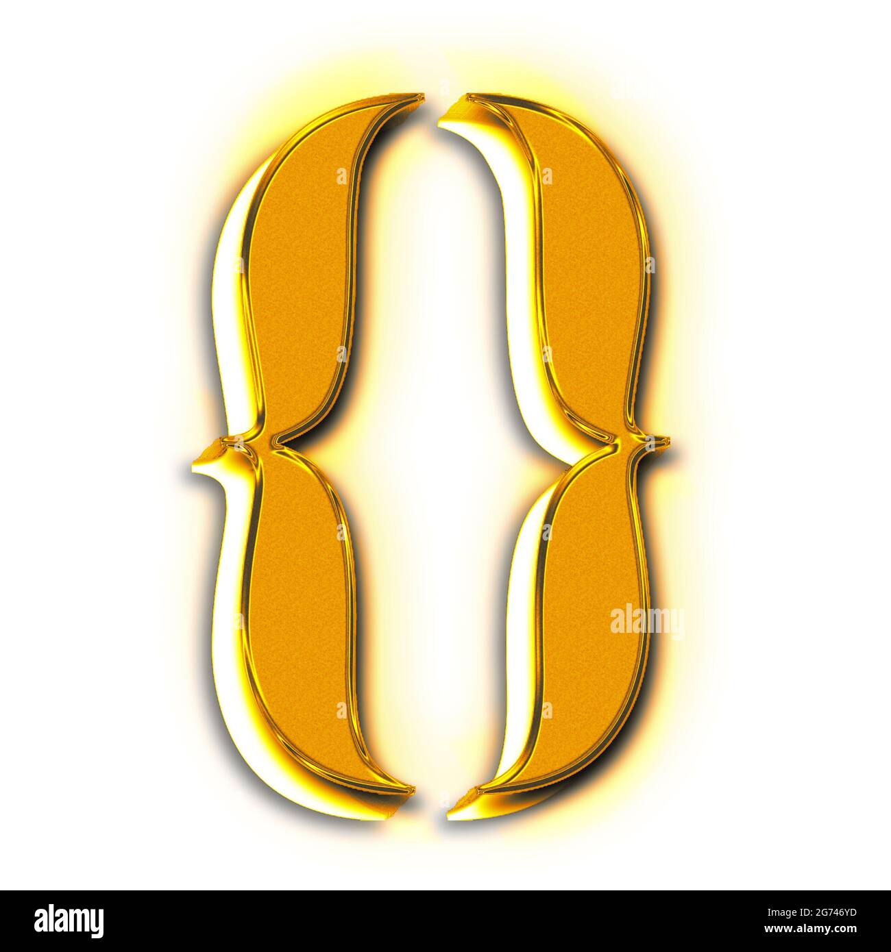 A 3D rendering of the golden brace sign isolated on white background ...