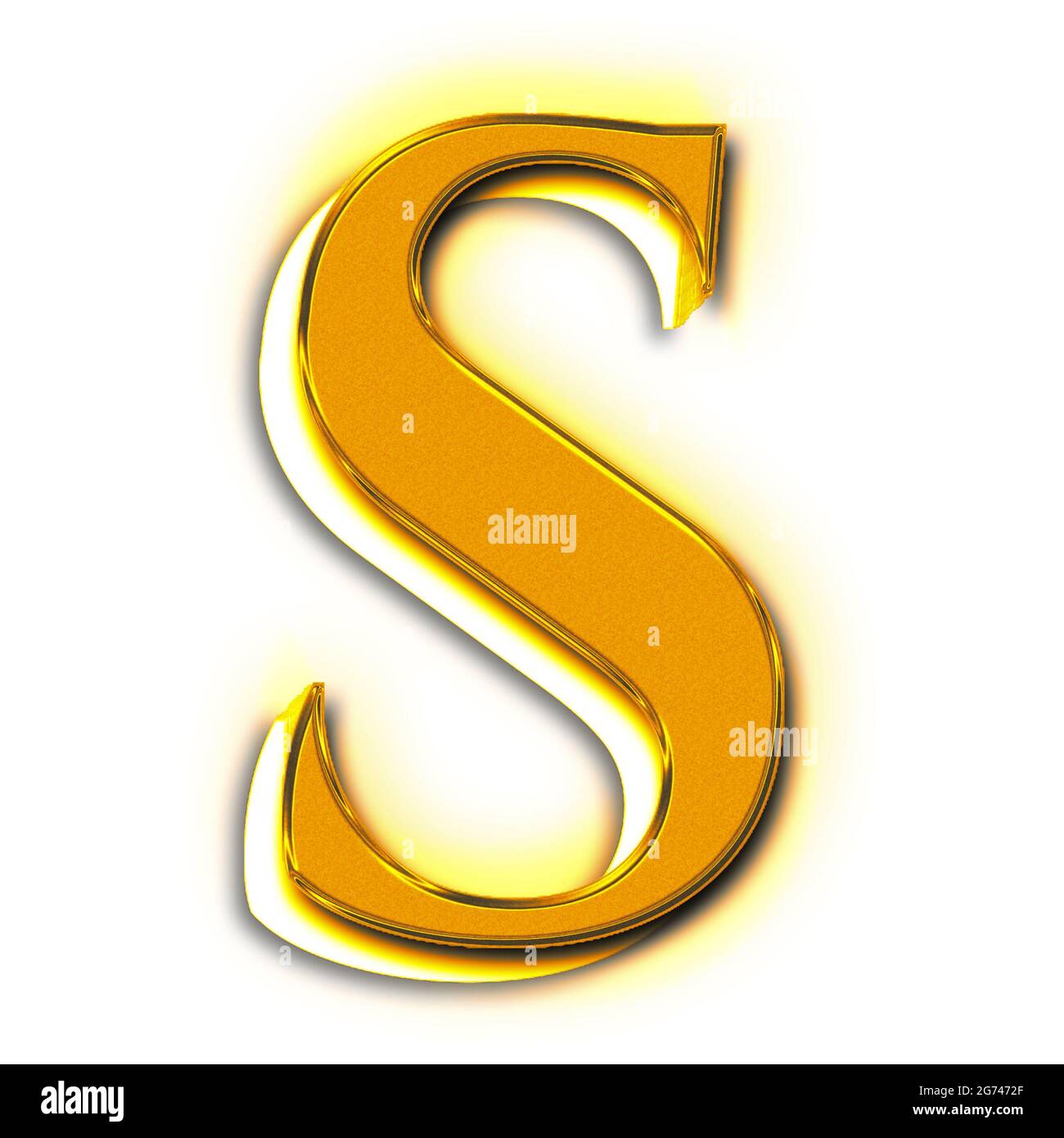 A 3D rendering of the golden "S" letter isolated on white background ...
