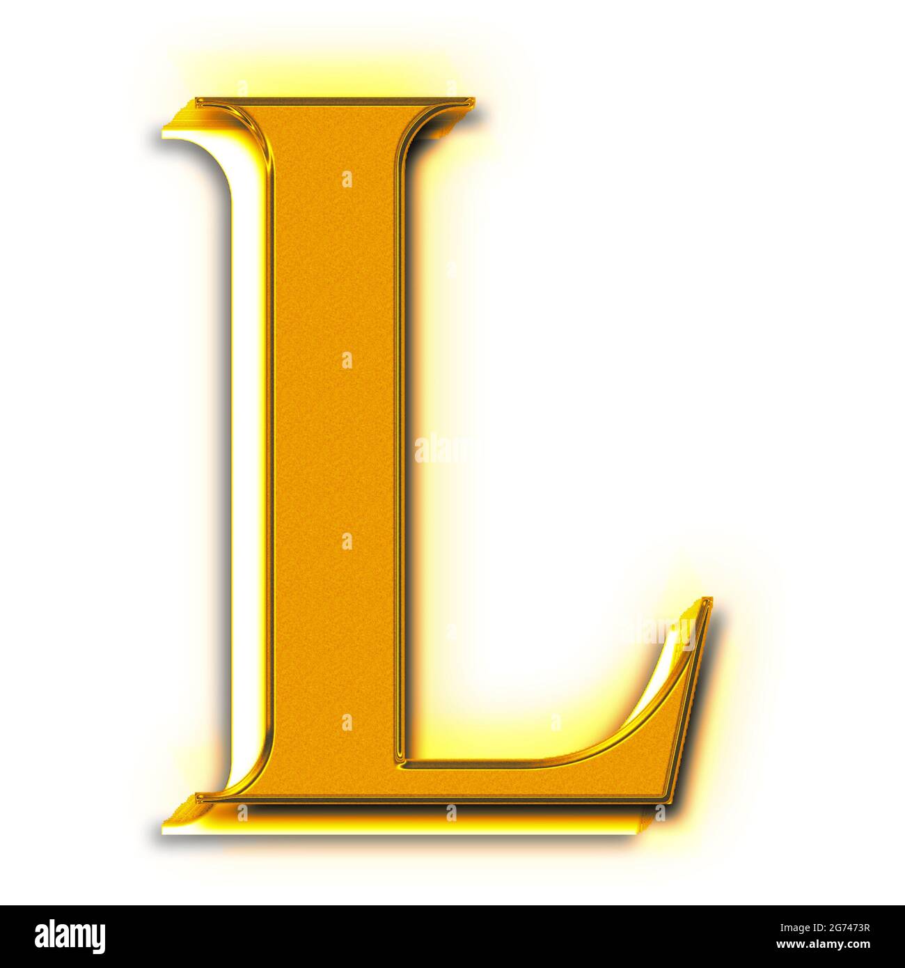 A 3D rendering of the golden "L" letter isolated on white background ...