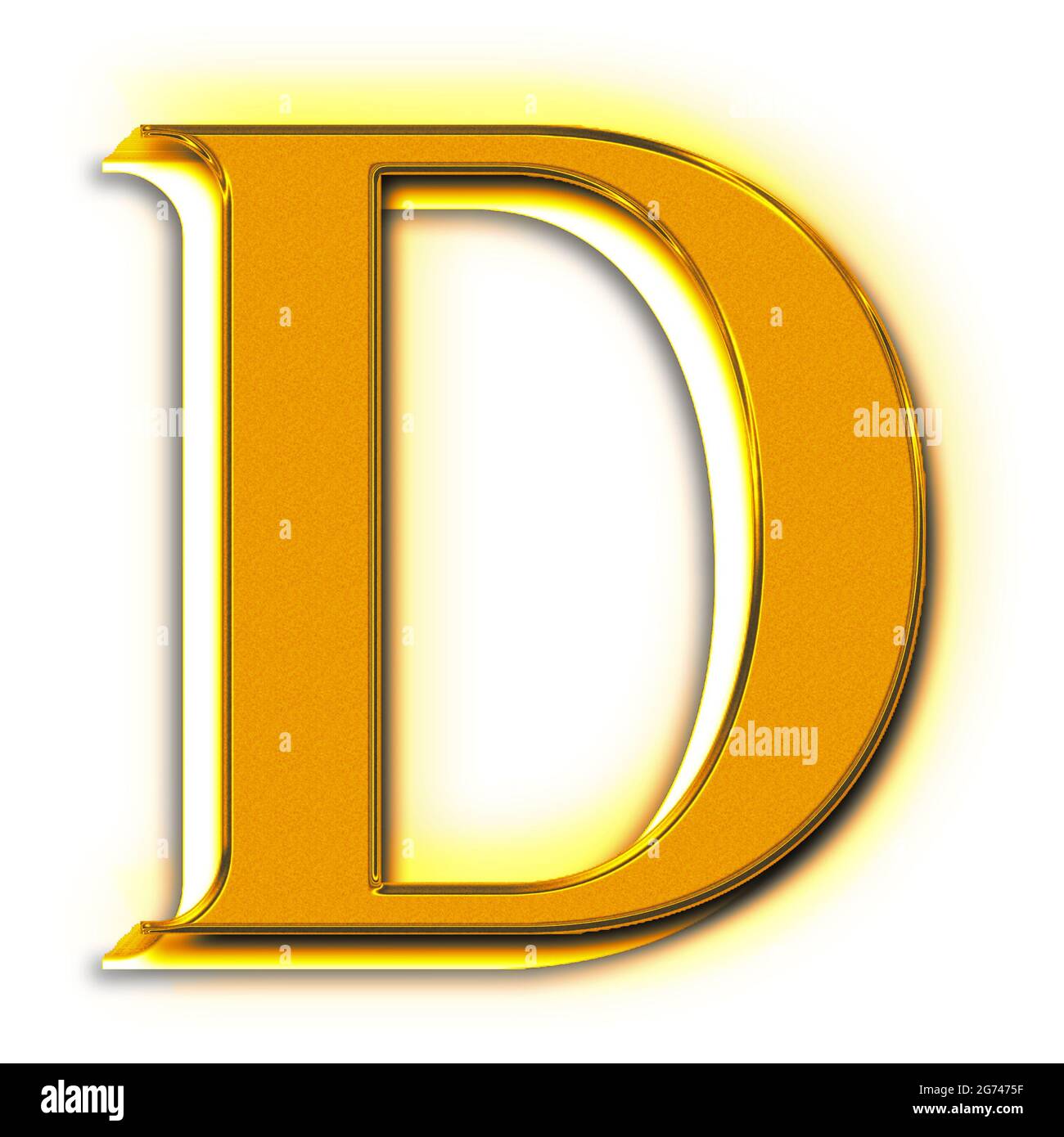 A 3D rendering of the golden "D" letter isolated on white background ...
