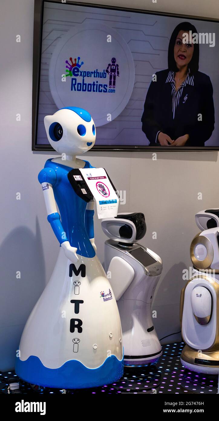 Dubai, UAE - 07.10.2021 Robot on display in the robots rental shop ...