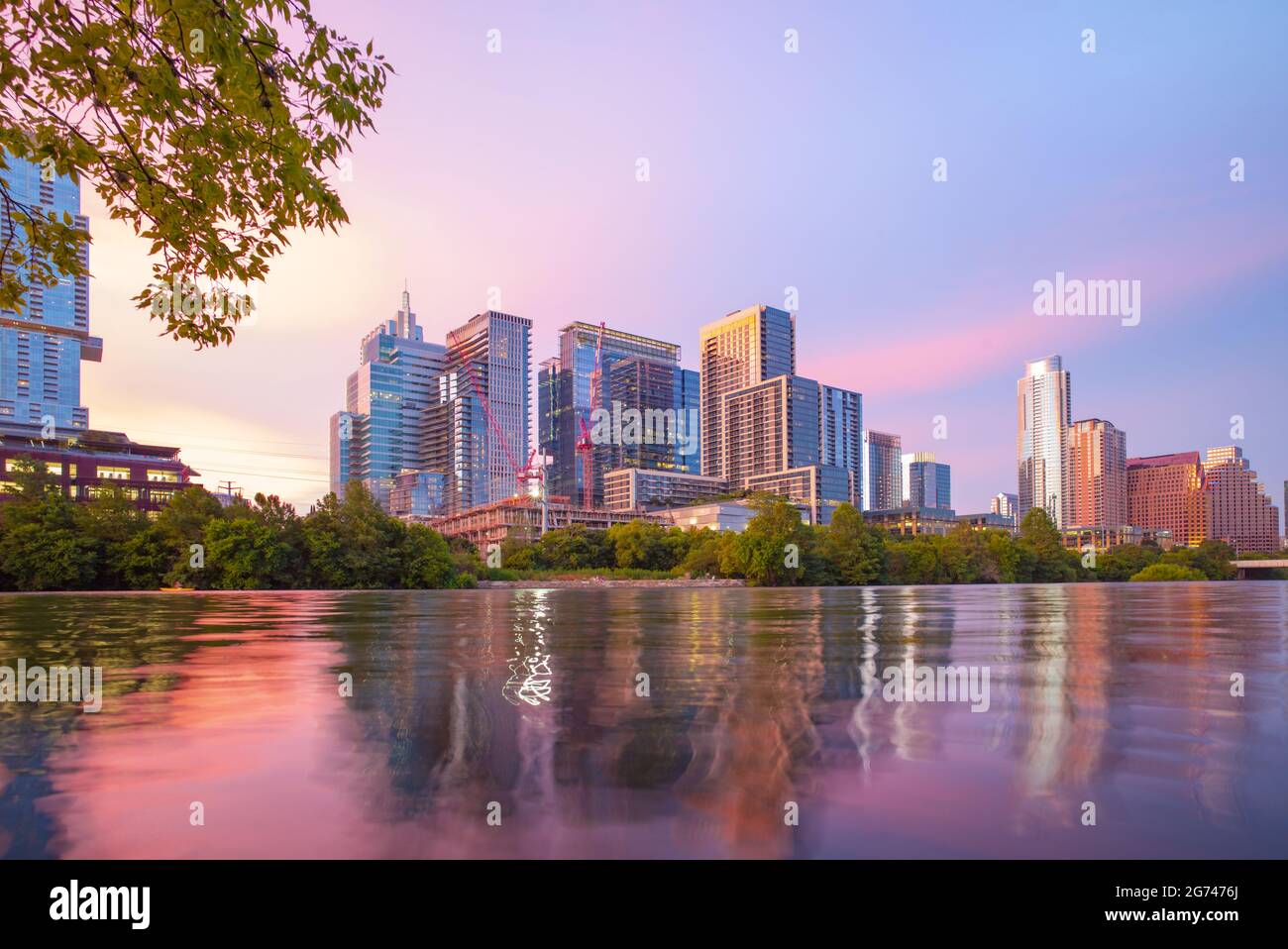 Austin Texas sunset over during clear sky summer evening as the sun ...