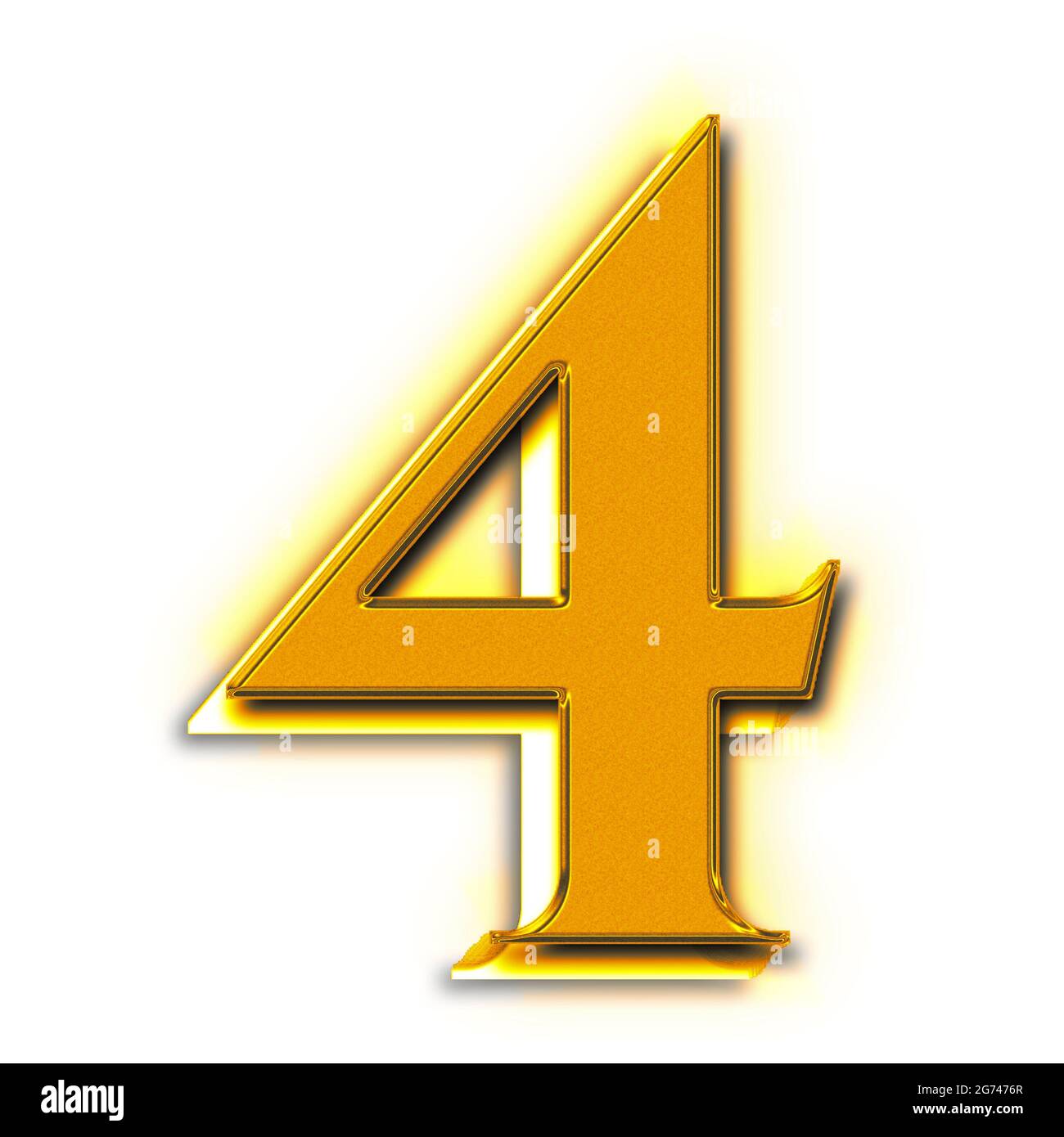 A 3D rendering of the golden "4" number isolated on white background ...