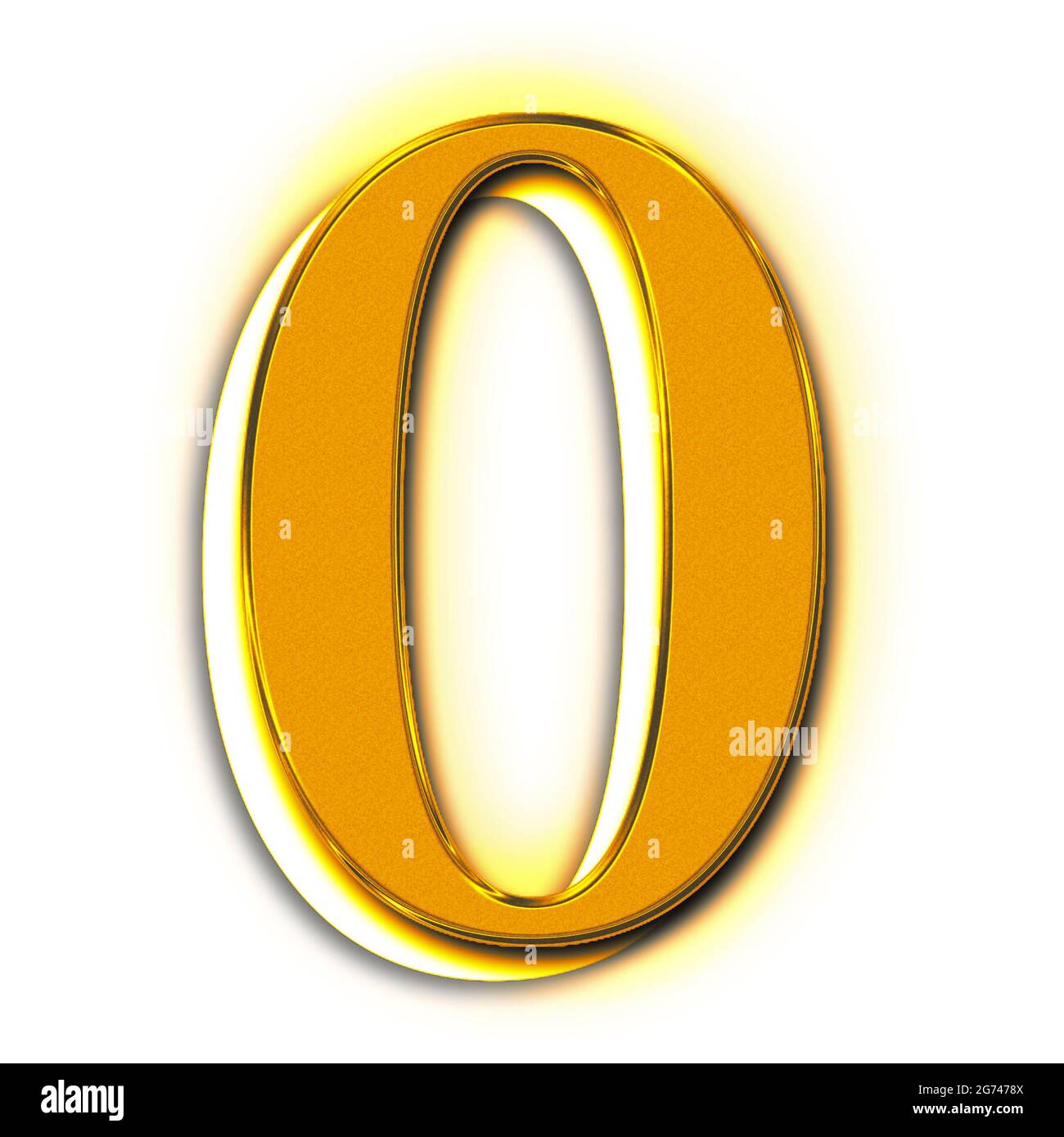 A 3D rendering of a golden number zero symbol isolated on a white ...