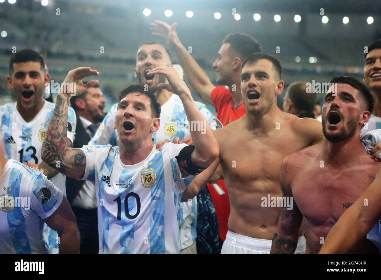 Lionel Messi - Argentina teammates celebrate after the Copa America ...