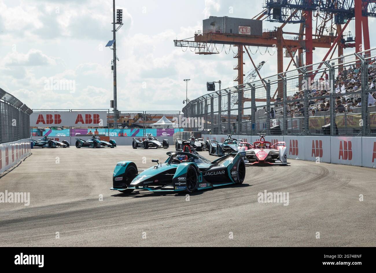 Cars riding on first day of New York competition of ABB Formula E World ...