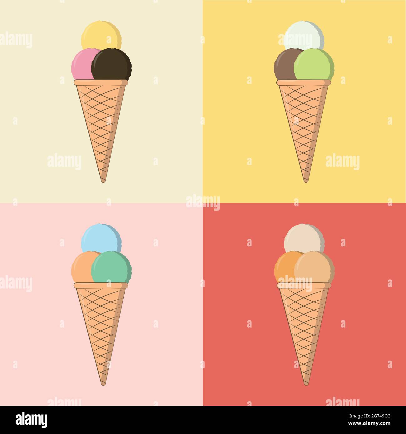 Vector image of ice cream cones with delicious balls of chocolate ...