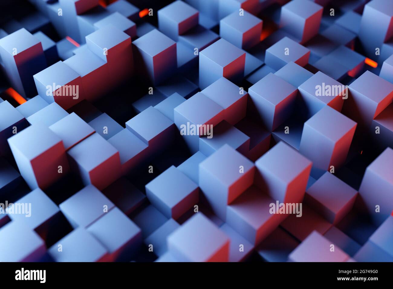 3d illustration of rows of blue and red cubes.Parallelogram pattern ...