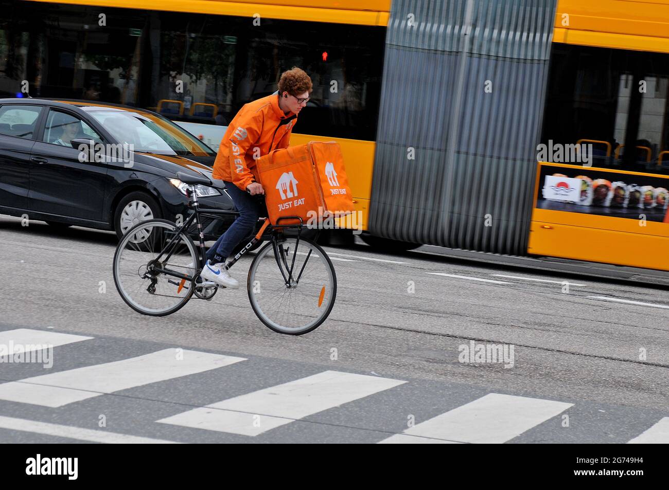 Copenhagen, Denmark. 10 July 2021, Just eat food delivery bike rider in ...