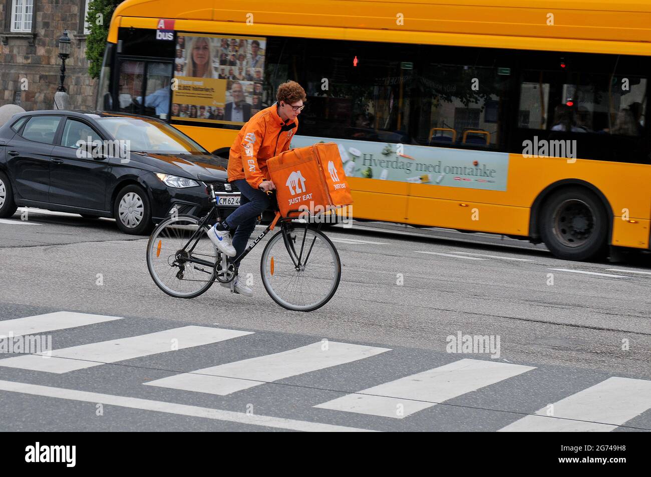 Copenhagen, Denmark. 10 July 2021, Just eat food delivery bike rider in ...
