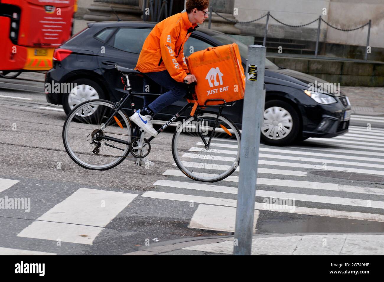 Copenhagen, Denmark. 10 July 2021, Just eat food delivery bike rider in ...