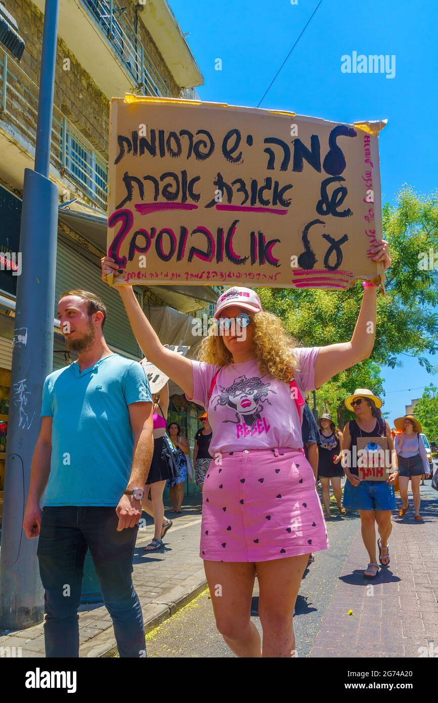 Haifa, Israel - July 09, 2021: Slut walk protest, against the rape ...