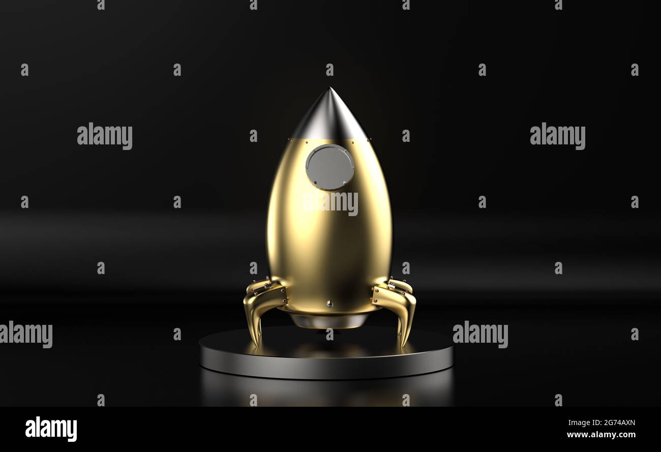 3d rendering golden space shuttle on black background Stock Photo - Alamy