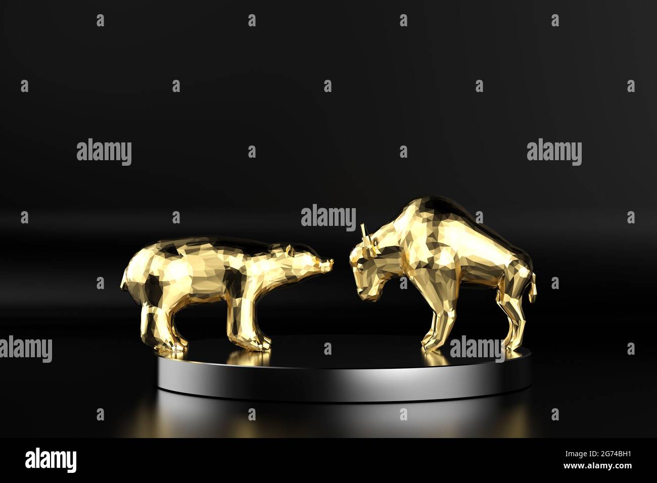 Bull And Bear Economy Concept With 3d Rendering Polygonal Bull And Bear