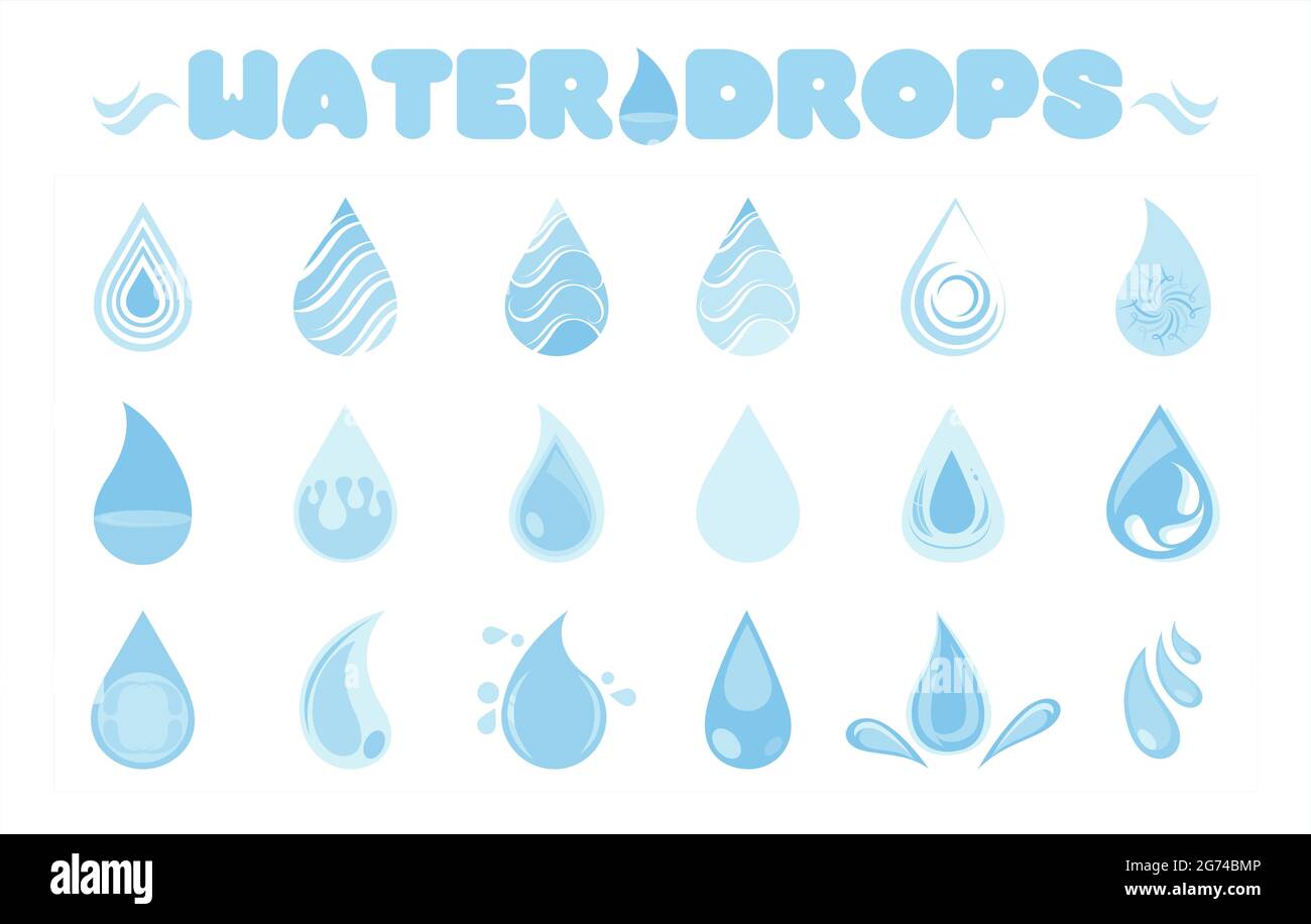 Water drop icon set in blue flat color. Liquid drop set on white ...