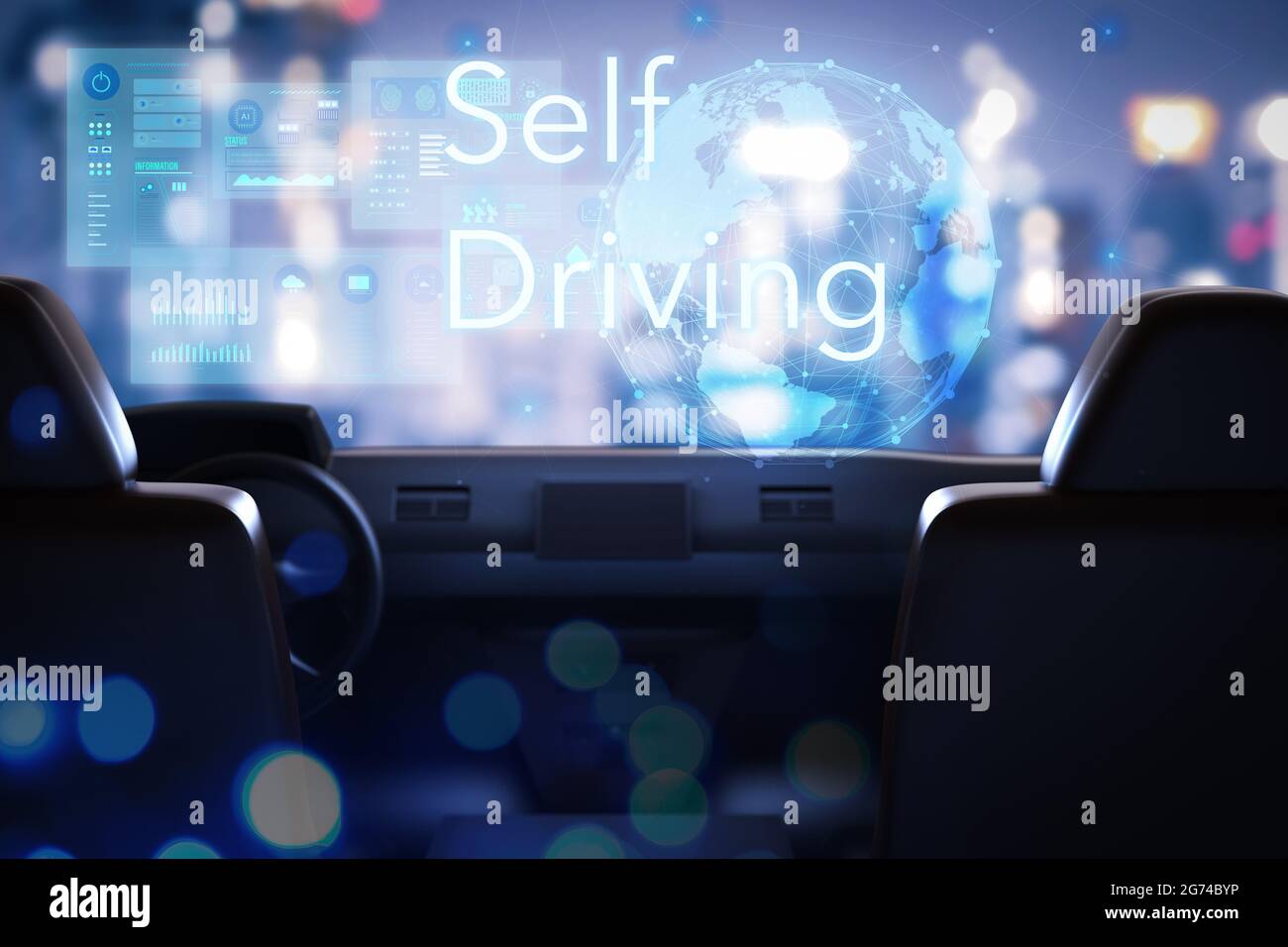Self driving or autonomous car concept with graphic display in 3d ...