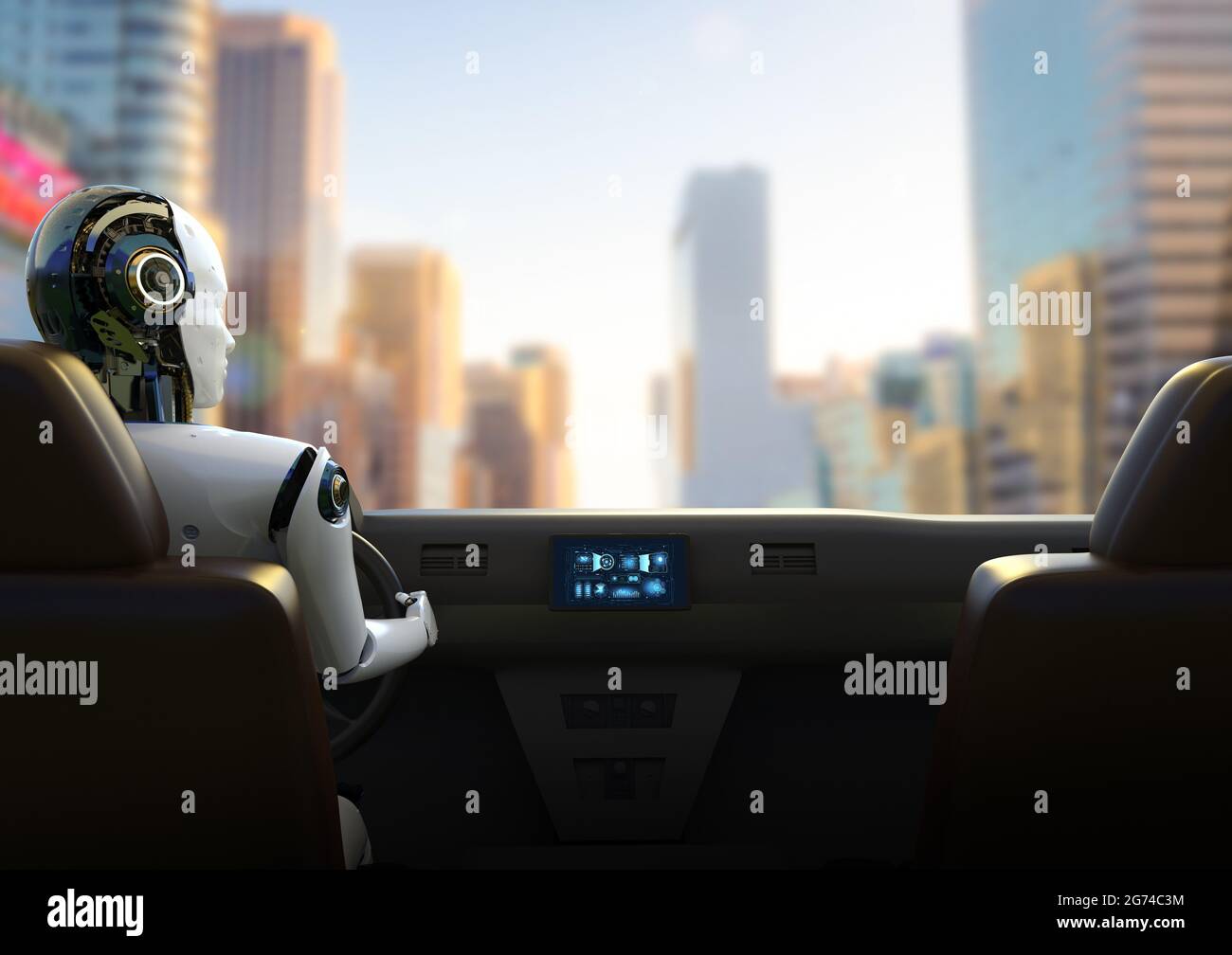 Autonomous car concept with 3d rendering cyborg drive car Stock Photo ...