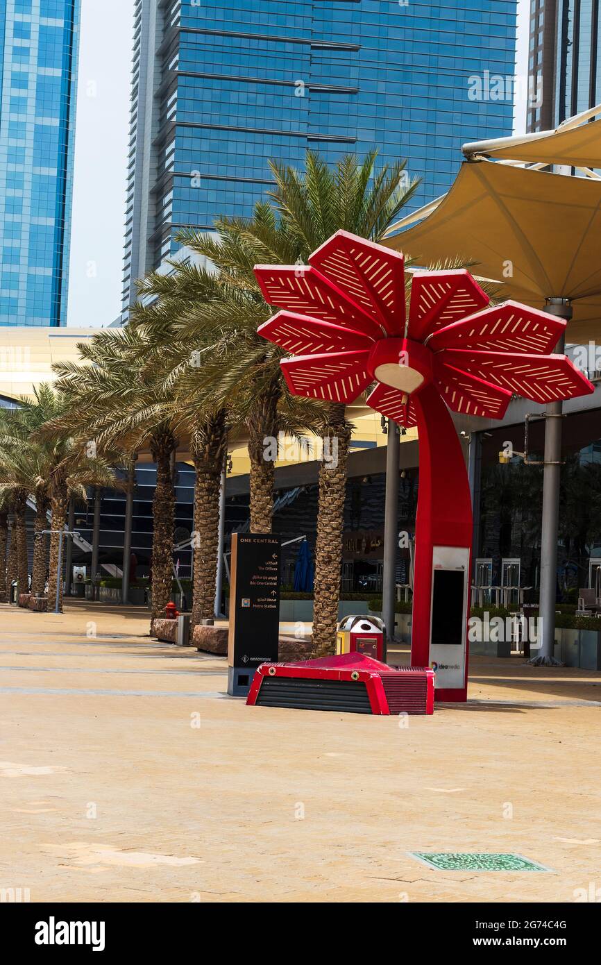 Dubai, UAE - 07.10.2021 Smart palm installation in the Dubai World ...