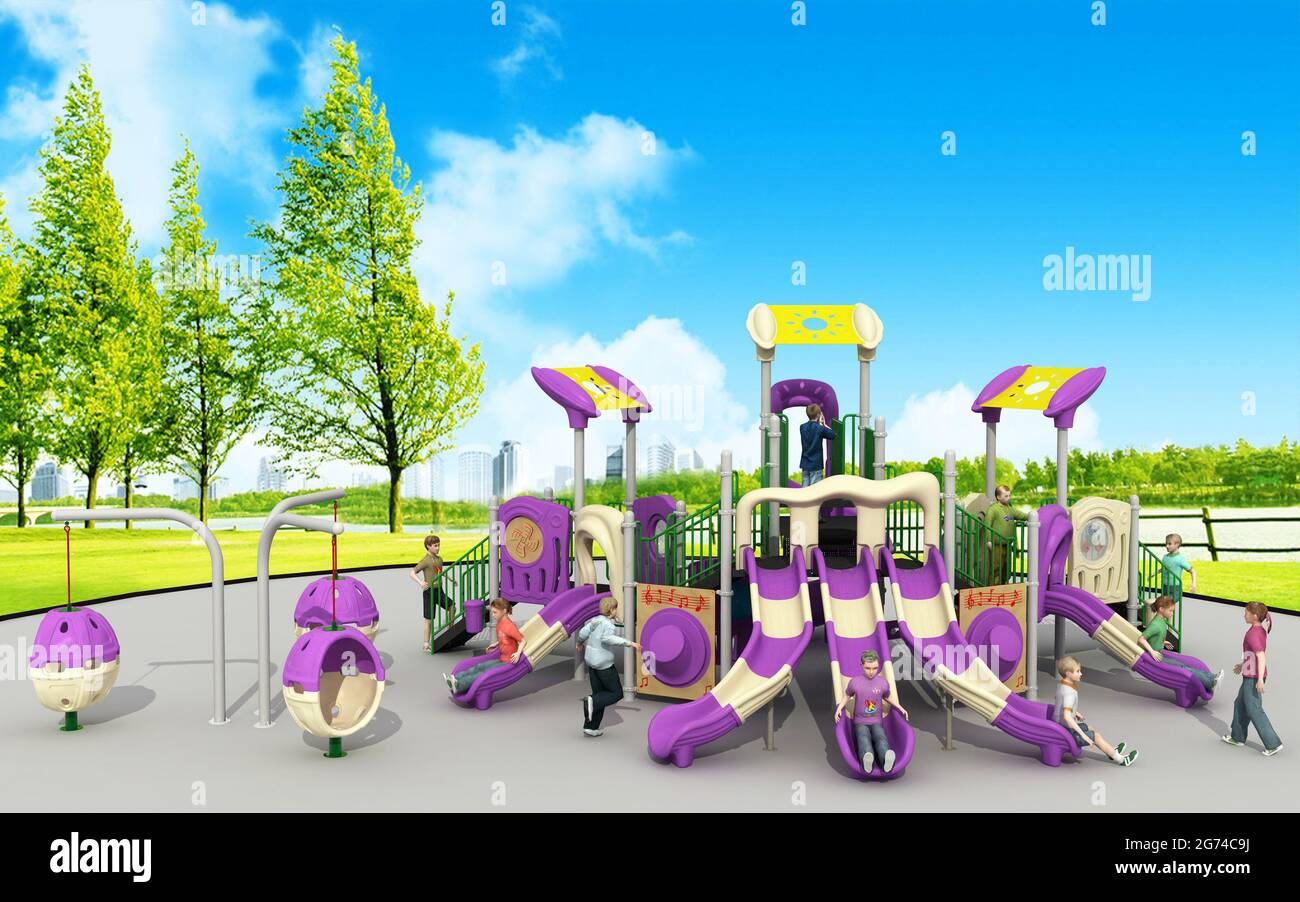 PARQUE DE JUEGOS PARA NIÑOS. GAMES FOR CHILDREN, PARK - RENDER Stock ...