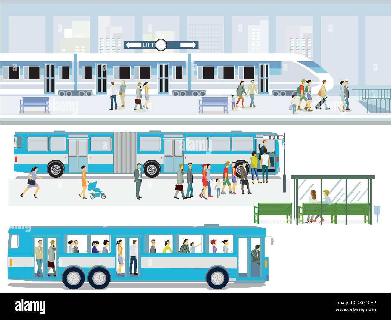 Bus stop with express train and passengers Stock Vector Image & Art - Alamy