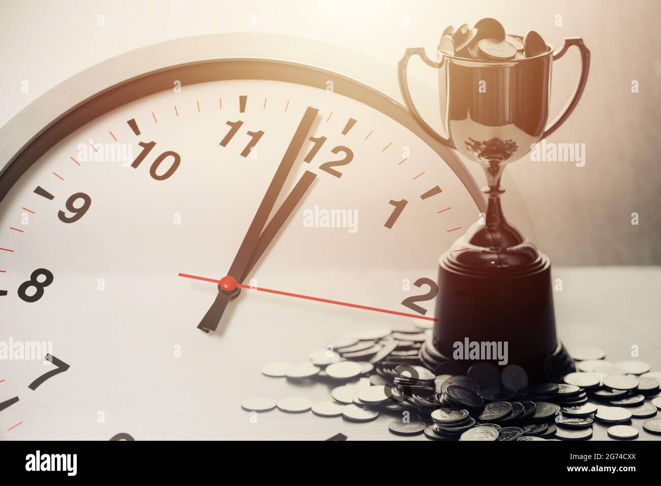 Money prize cup overlay time clock for times to successful win business ...