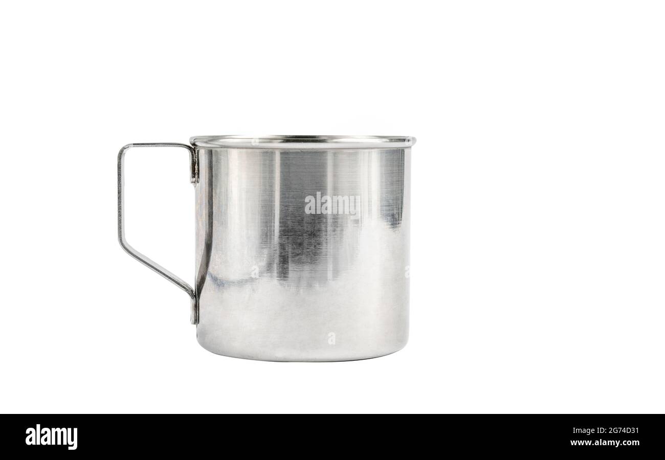 Stainless steel drink cup, isolated on white background. Side view of ...