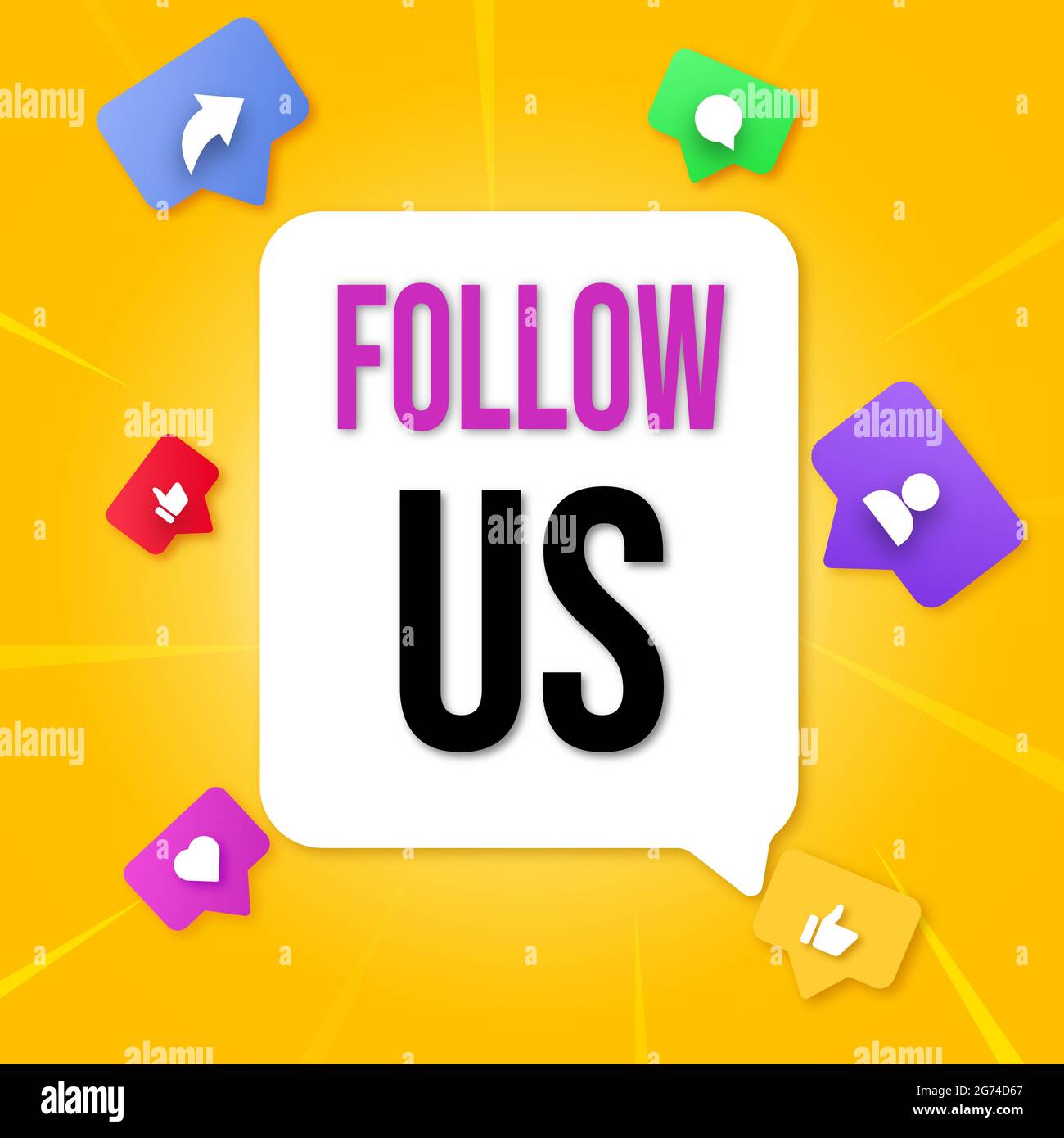Follow us text. Vector illustration isolated on yellow background Stock ...