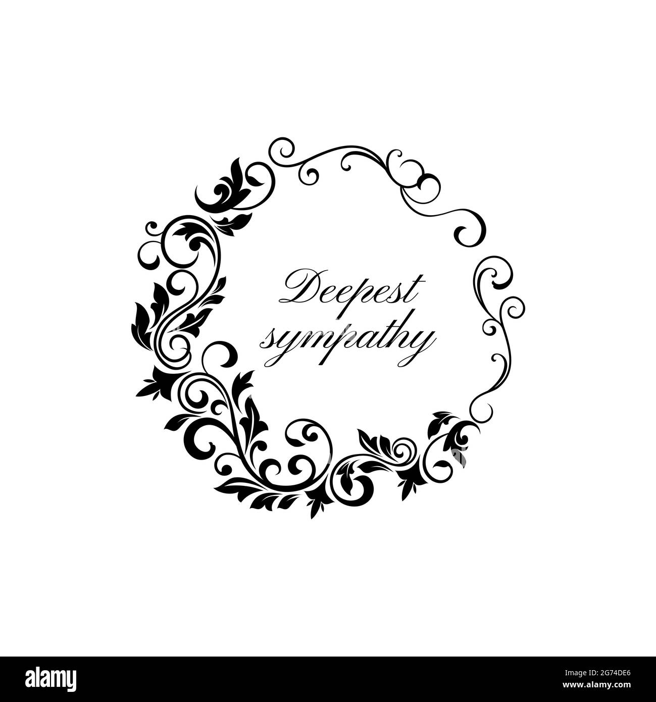 Funeral obituary card with frame for condolences, flower wreath, vector ...