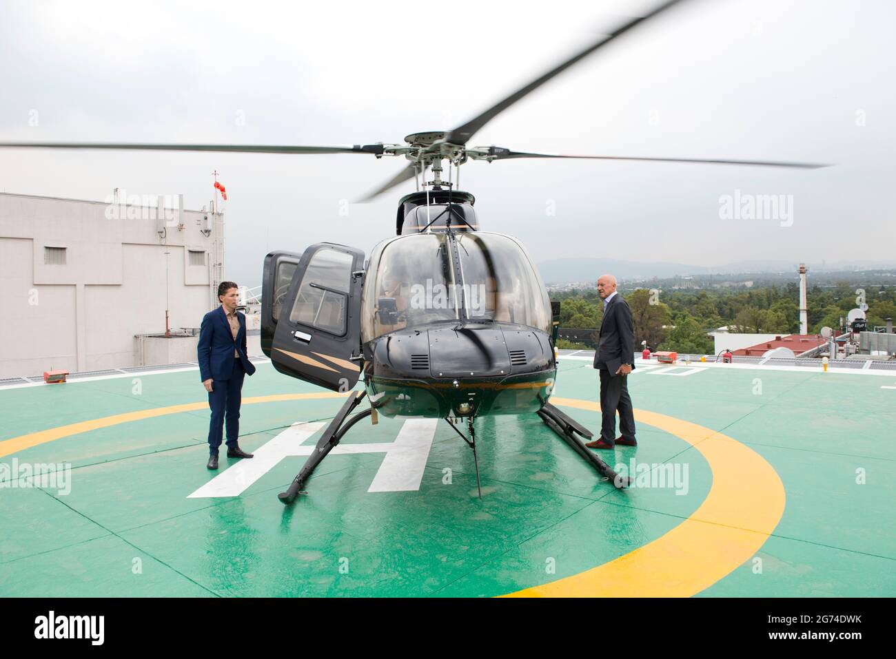 Architects Norman Foster and Fernando Romero during a helicopter ride ...