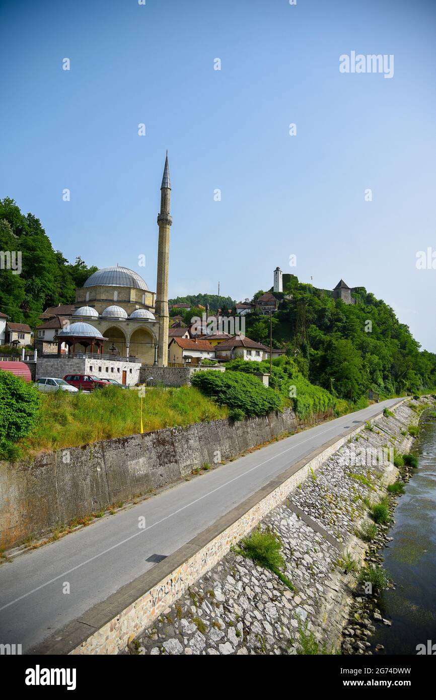 Maglaj, Old town, view of the beautiful Mosque Kursumlija, City ...