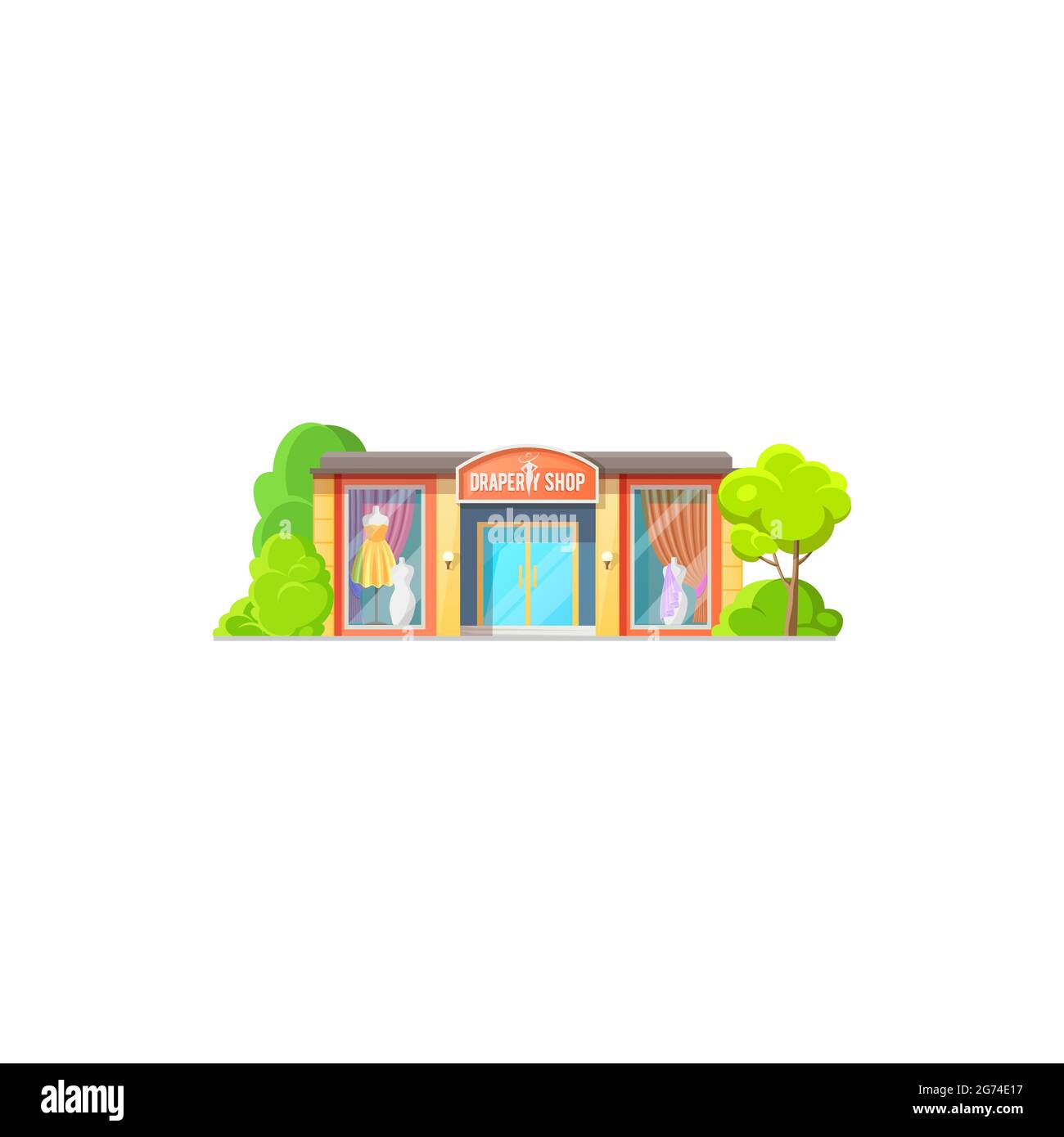 Facade exterior of drapery store isolated shop building flat cartoon ...