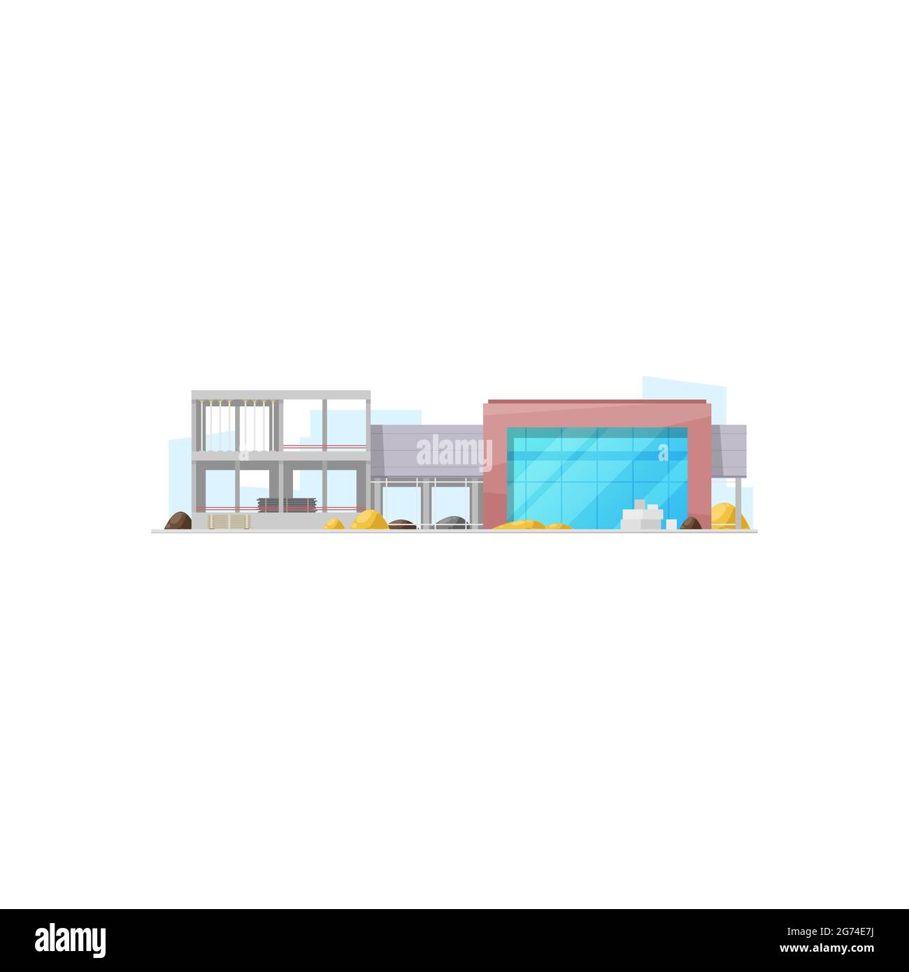 Supermarket city building isolated fast food grocery store. Vector modern mall construction ...