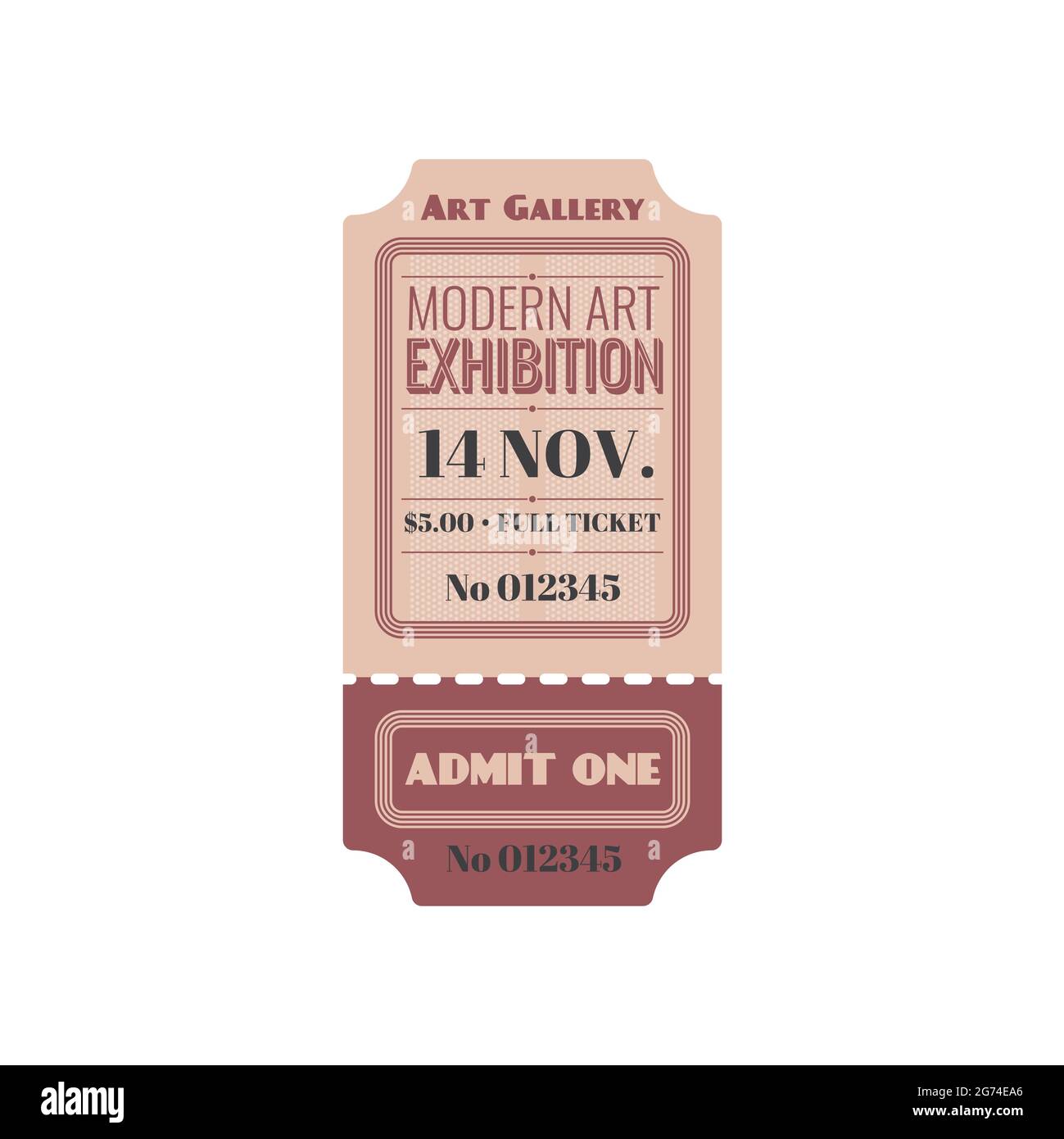 Full ticket to modern art exhibition isolated retro paper card. Vector ...