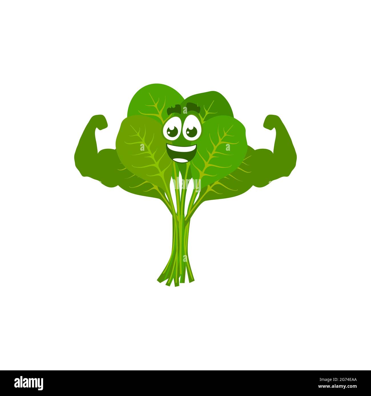 Cartoon spinach sportsman demonstrate power, vector funny green ...