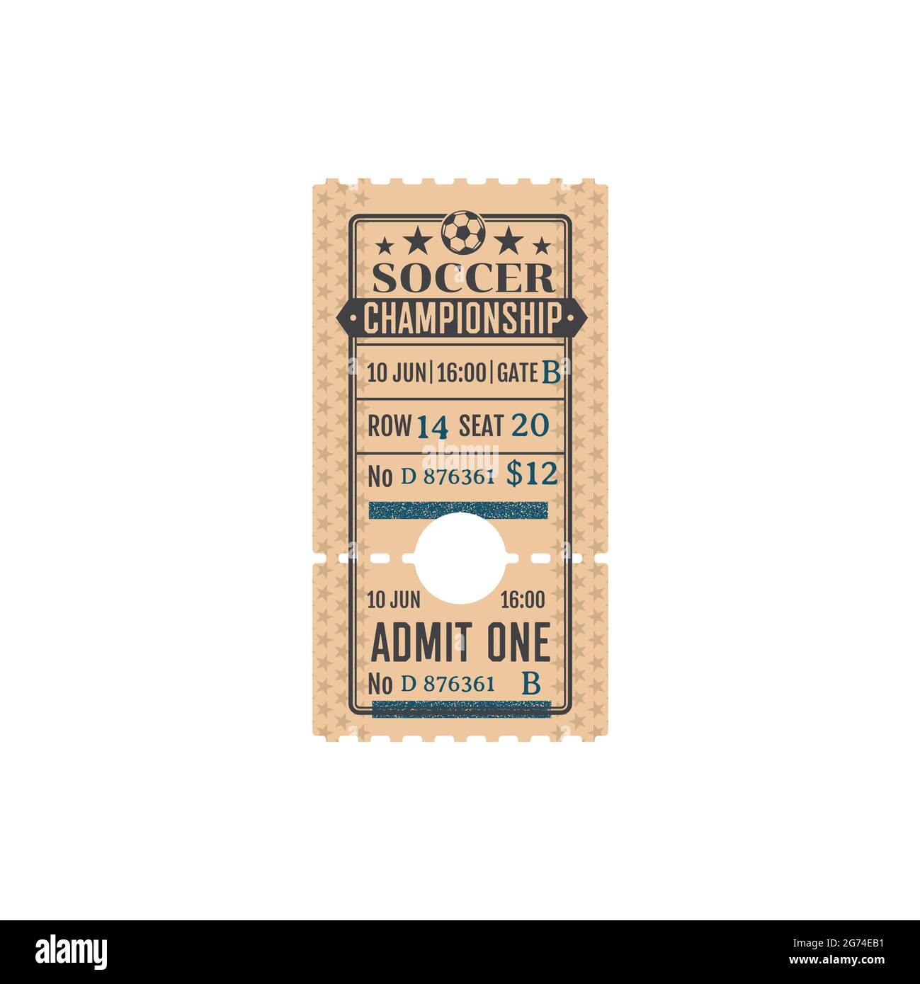 Ticket for soccer championship, football game vector card with price ...