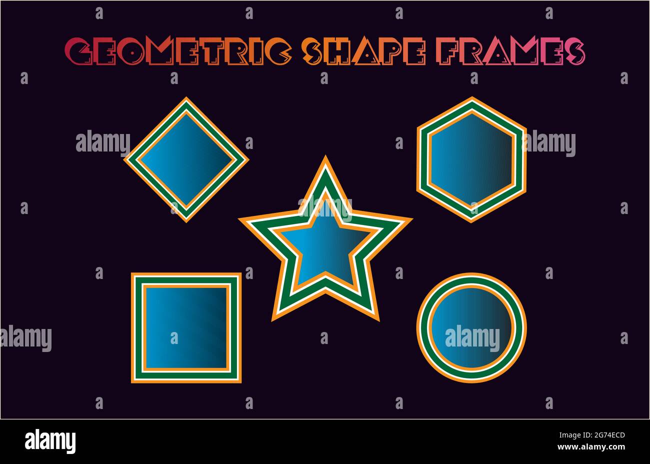 Geometric shape colorful frame set filled with blue gradient color on ...