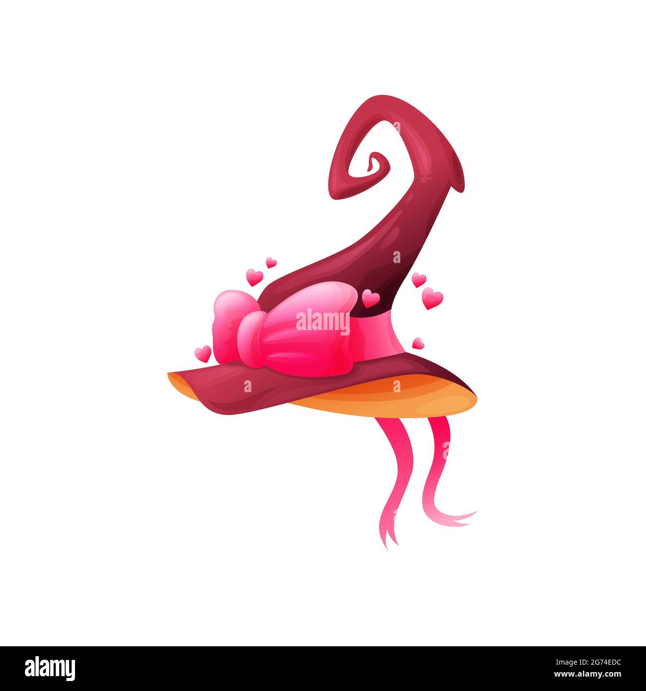 Cartoon witch hat vector icon, pink magician headwear with cute bow ...