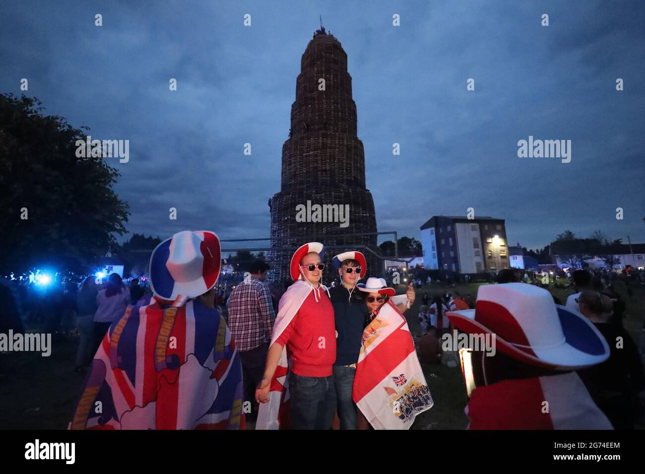The huge bonfire in the loyalist Corcrain area of Portadown, Co Armagh ...