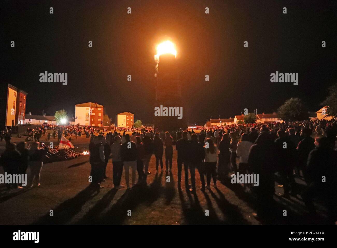 The huge bonfire in the loyalist Corcrain area of Portadown, Co Armagh ...