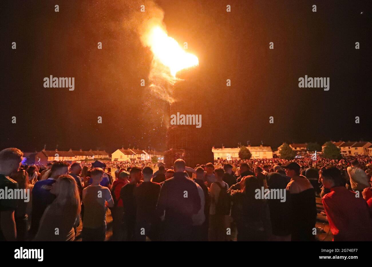 The huge bonfire in the loyalist Corcrain area of Portadown, Co Armagh ...