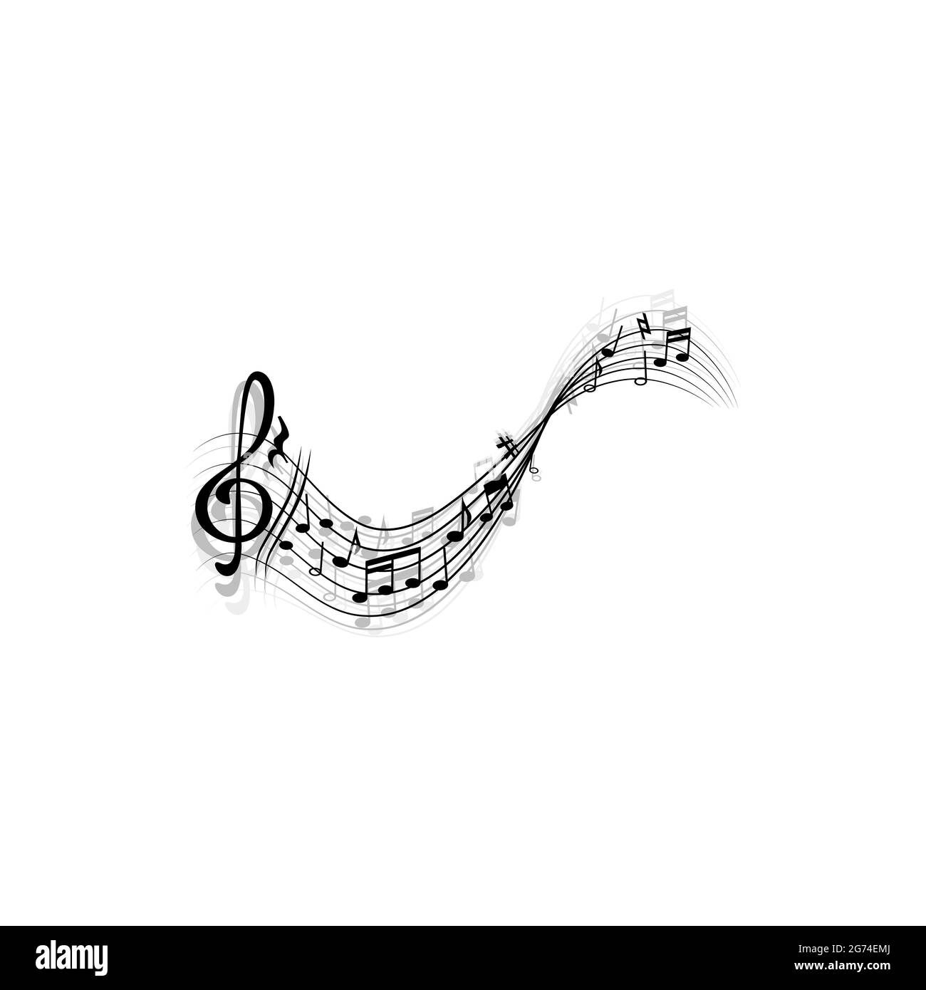Music sheet with treble clefs and notes isolated monochrome icon ...