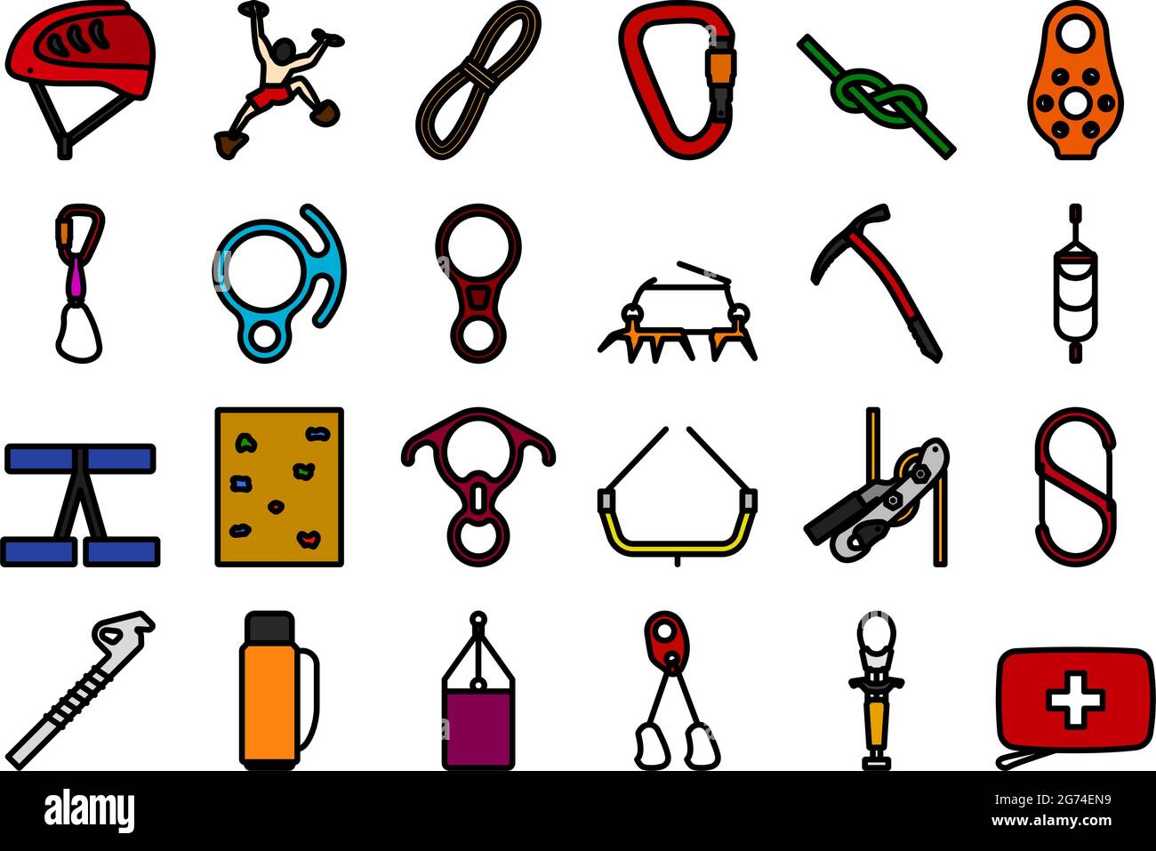 Alpinist Icon Set. Editable Bold Outline With Color Fill Design. Vector ...