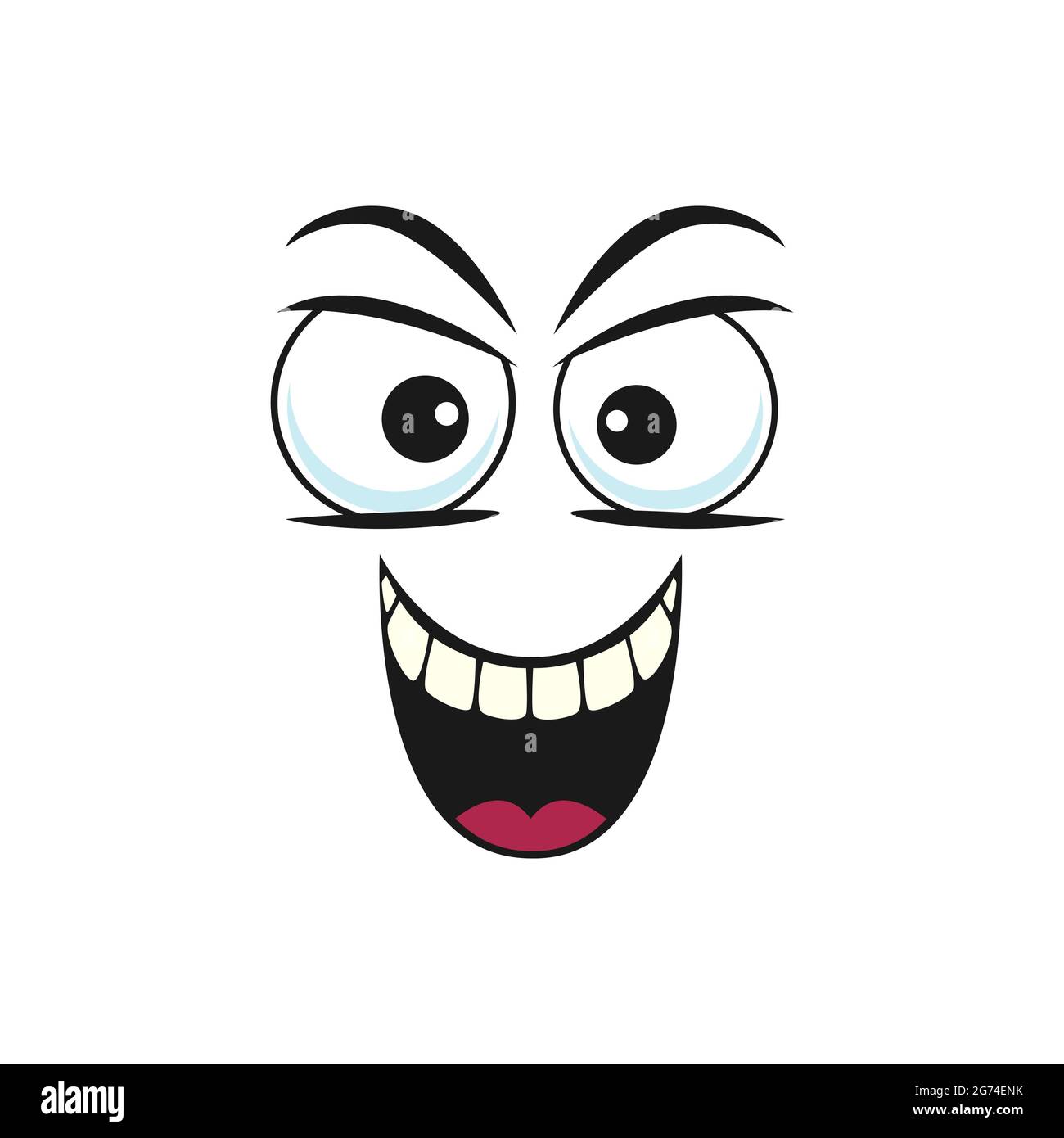 Wrathy sad emoticon with unkind vicious smile, bad character isolated ...