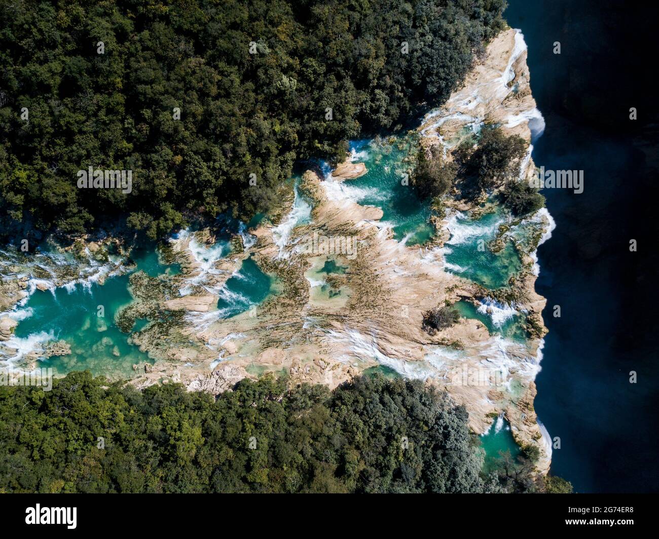 The massive waterfall of Tmul in San Luis Potosi. Aerial drone photo ...