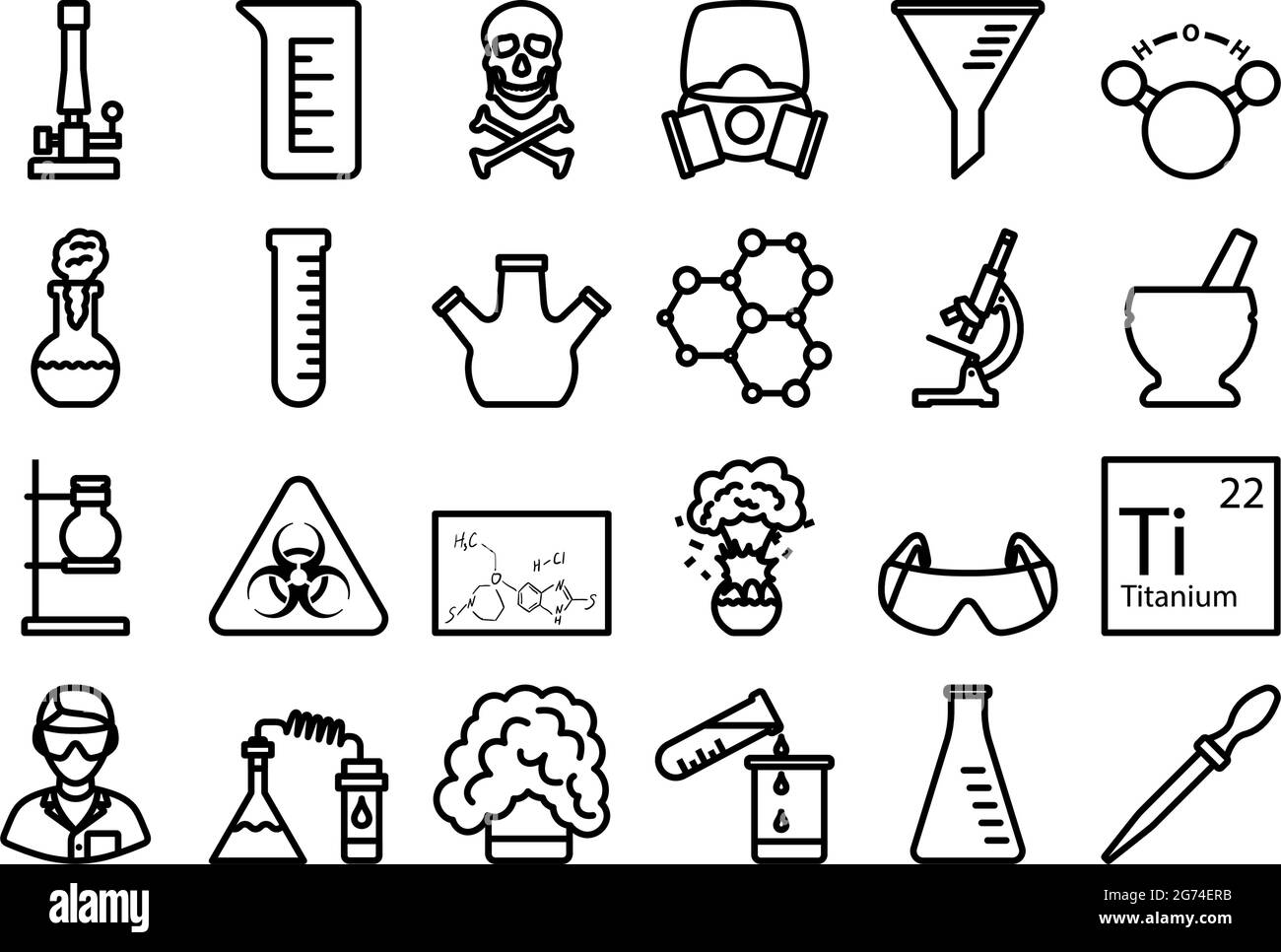 Chemistry Icon Set. Editable Bold Outline Design. Vector Illustration ...